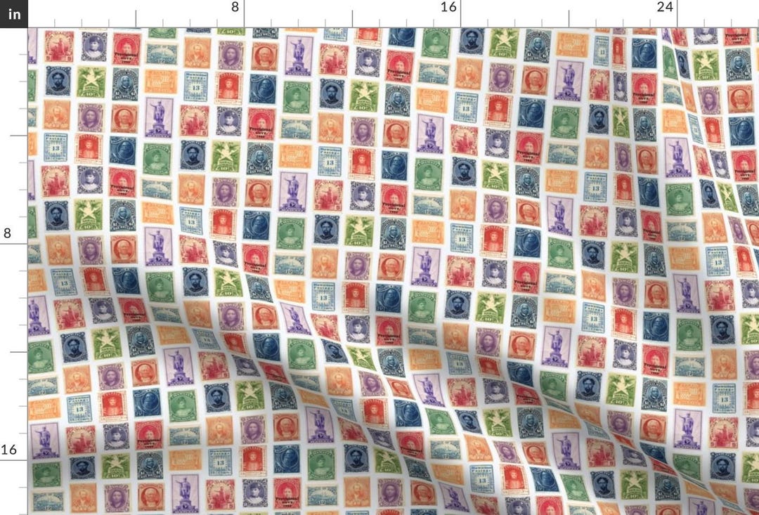 Colorful Stamp Collection Fabric - Hawaiian Postage Stamps, Life-sized ...