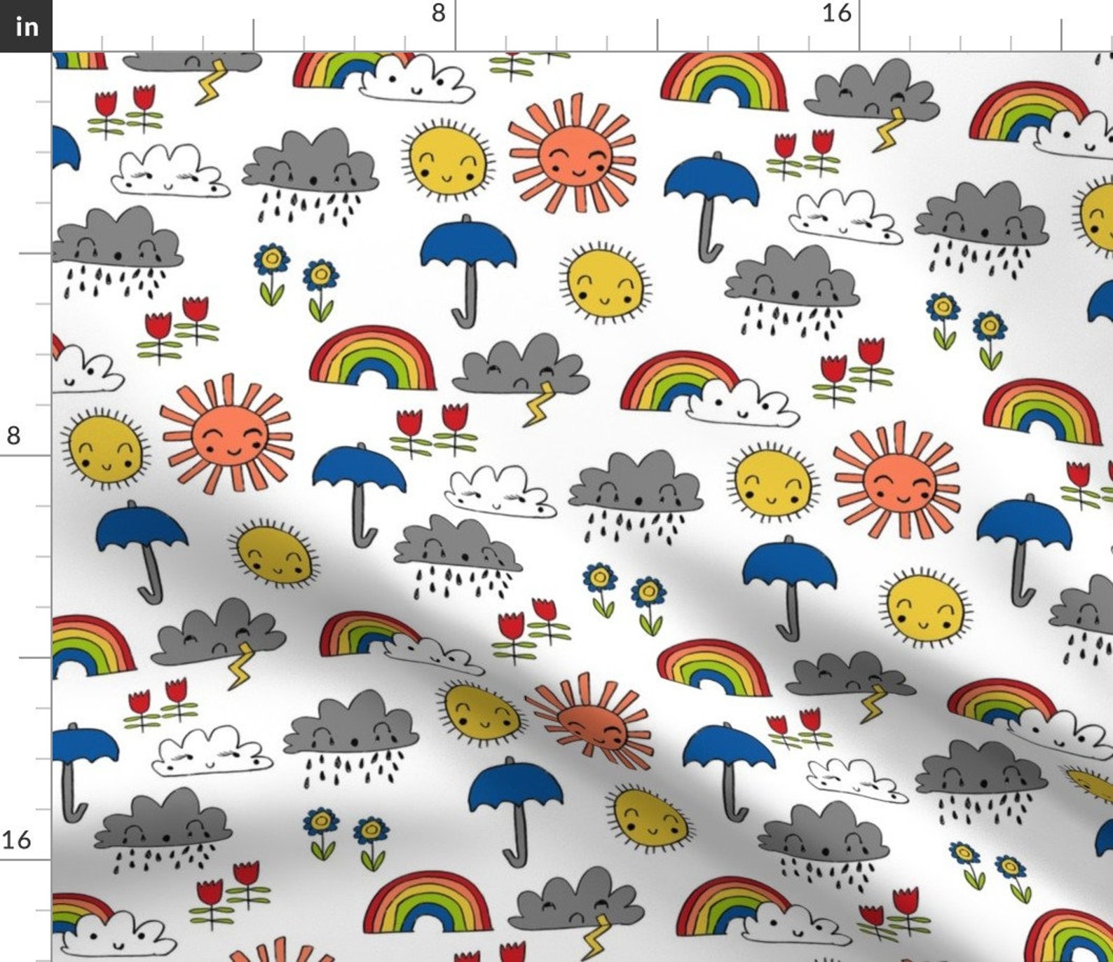 Whimsical Weather Fabric Weather Rainbow Clouds Sunshine Kids Fabric ...