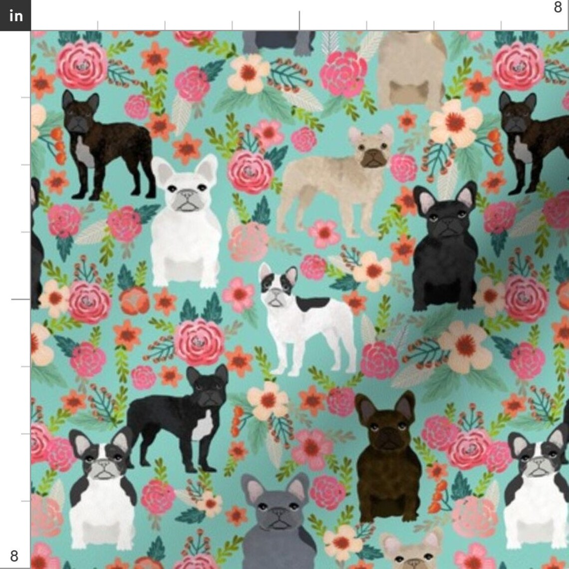 French Bulldog Fabric Frenchie Florals Cute French Bulldogs - Etsy