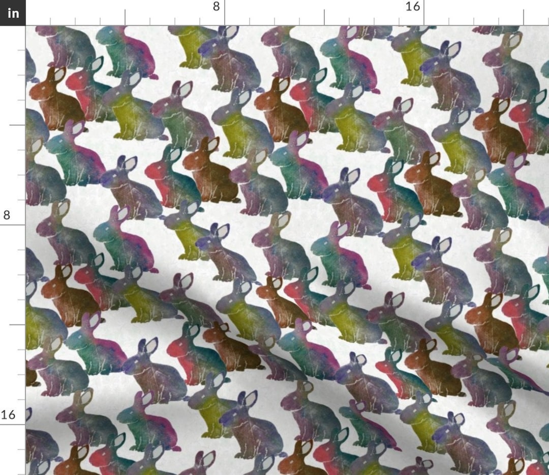 Rabbits Block Print Fabric Rabbits by Linsart Block Print Rabbits ...