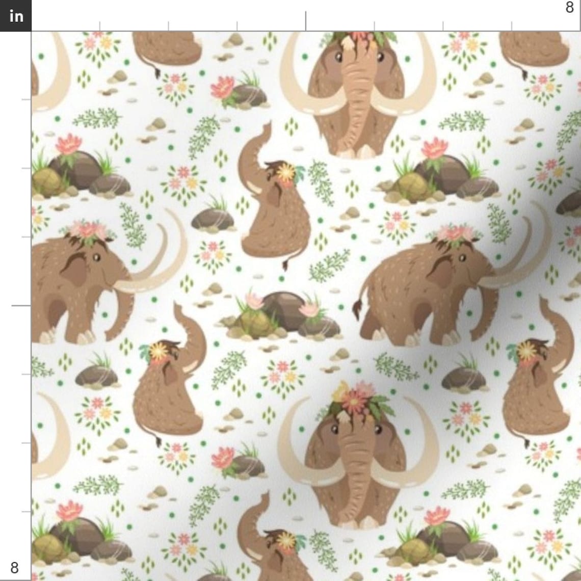 Wooly Mammoth Fabric Mammoths White Pattern by Juliabadeeva | Etsy