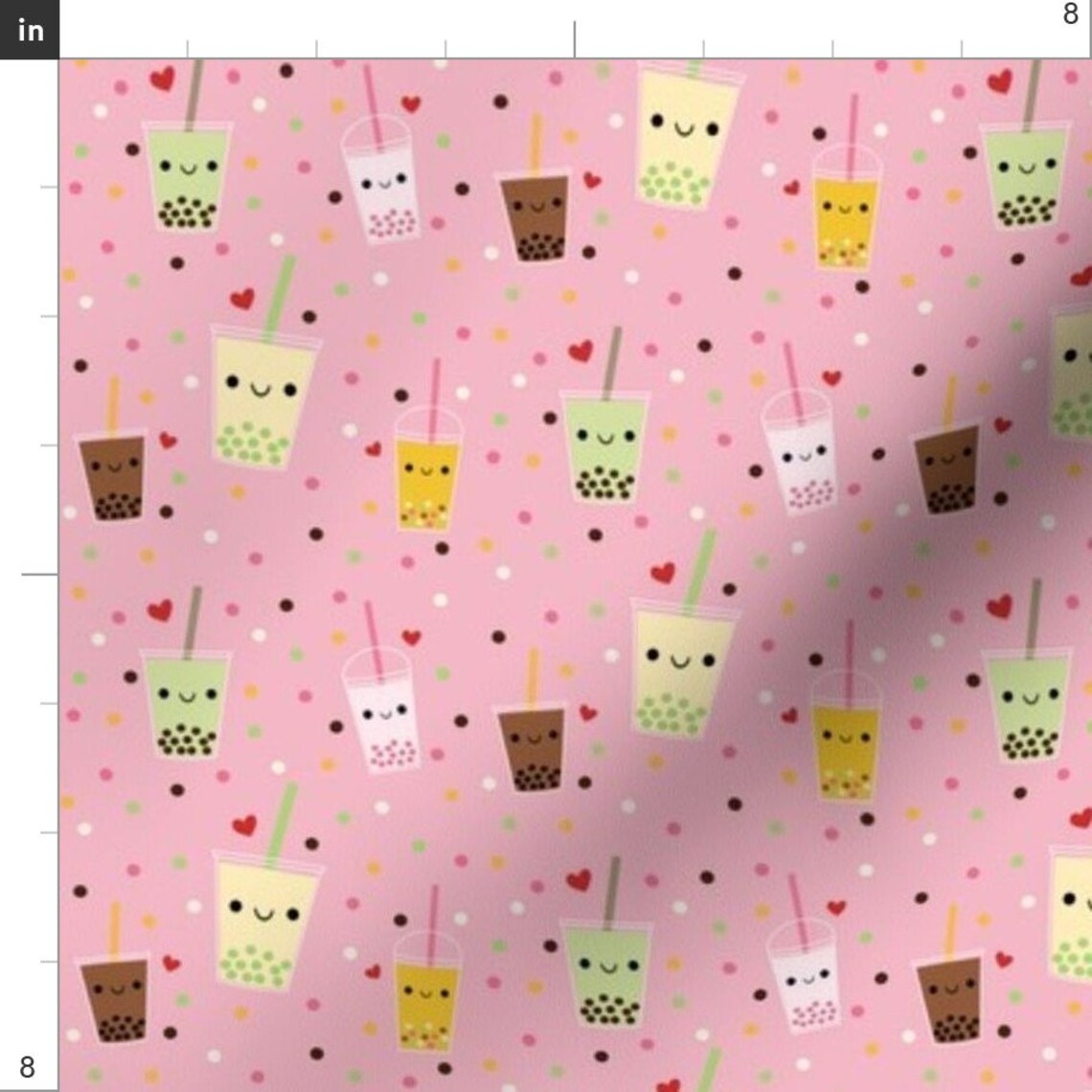 Bubble Tea Fabric Happy Boba Bubble Tea Pink by Clayvision | Etsy