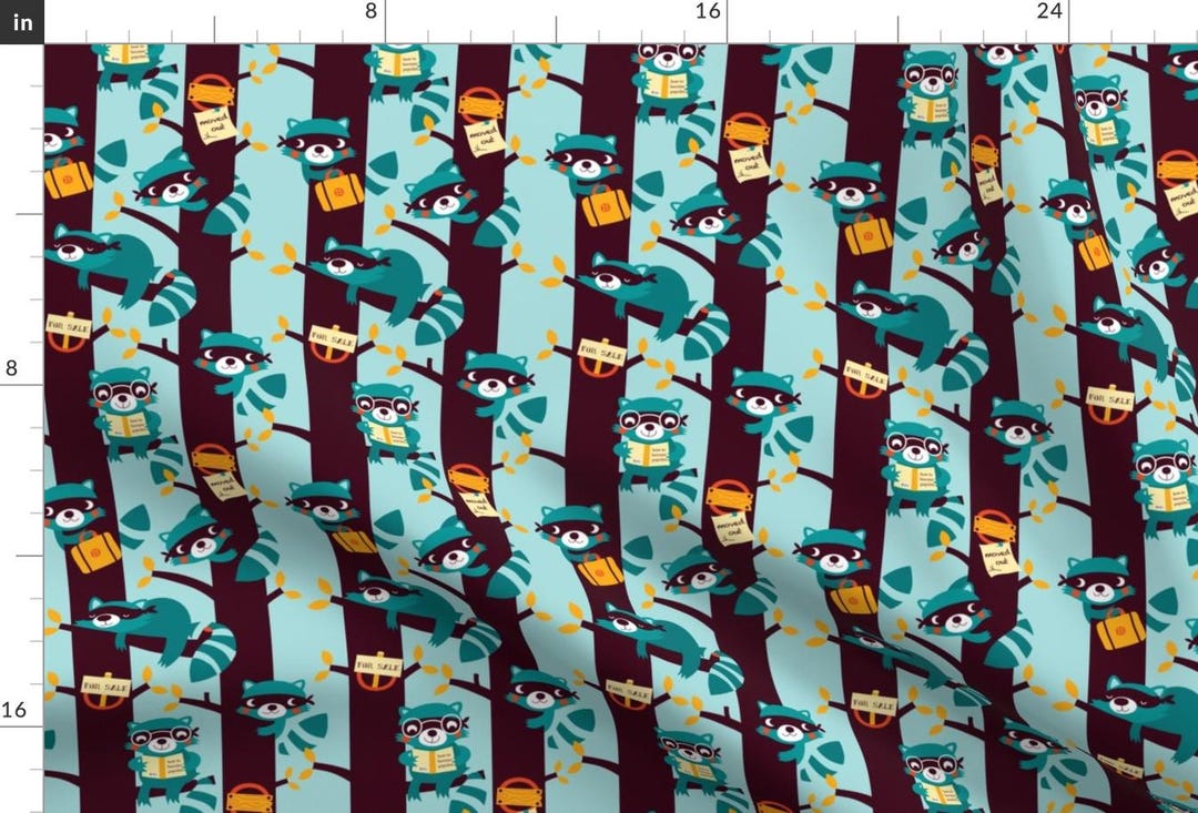 Retro Woodland Raccoon Fabric - Racoons Are Taking Over! by Bora ...