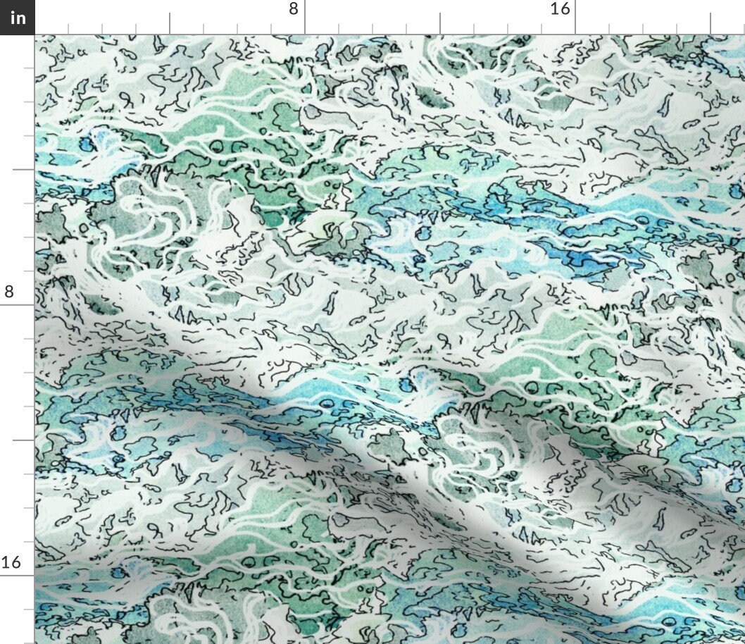 Sea Abstract Blue Ocean Illustration Fabric Ocean Waves by | Etsy