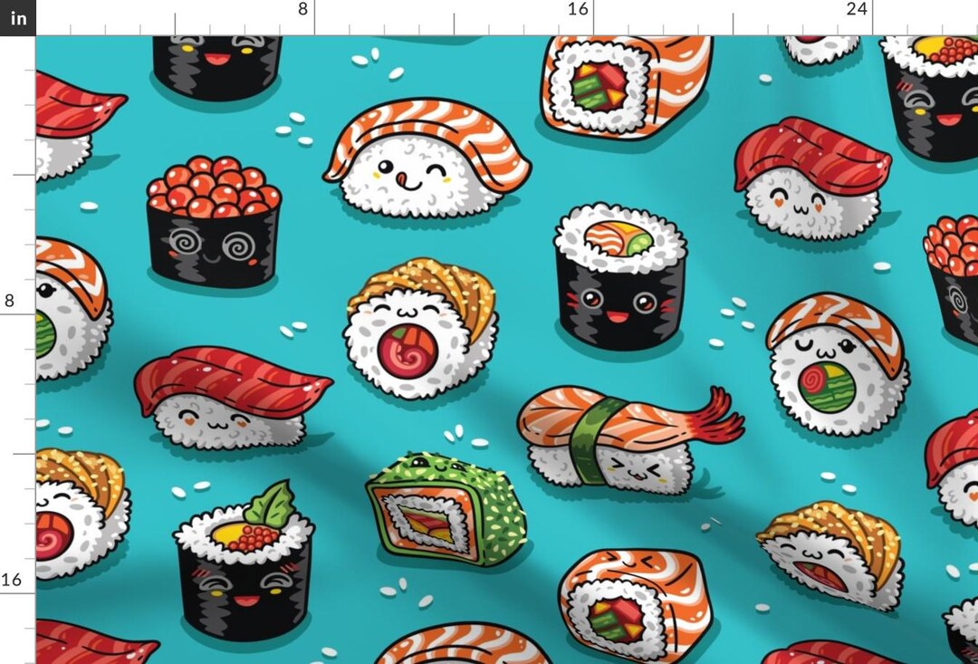 Sushi Apparel Fabric - Cute Kawaii Sushi by Penguinhouse - Kawaii Food ...