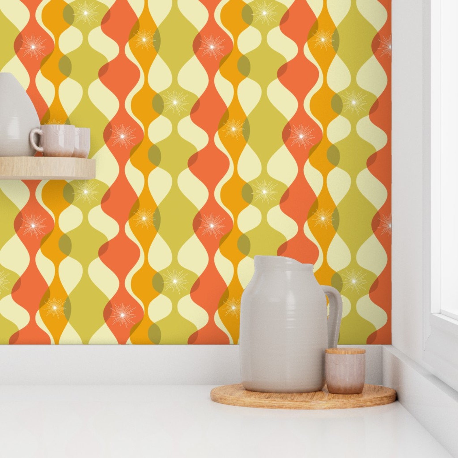Mid Century Modern Wallpaper Mid Mod Fall Colors by Roofdog - Etsy