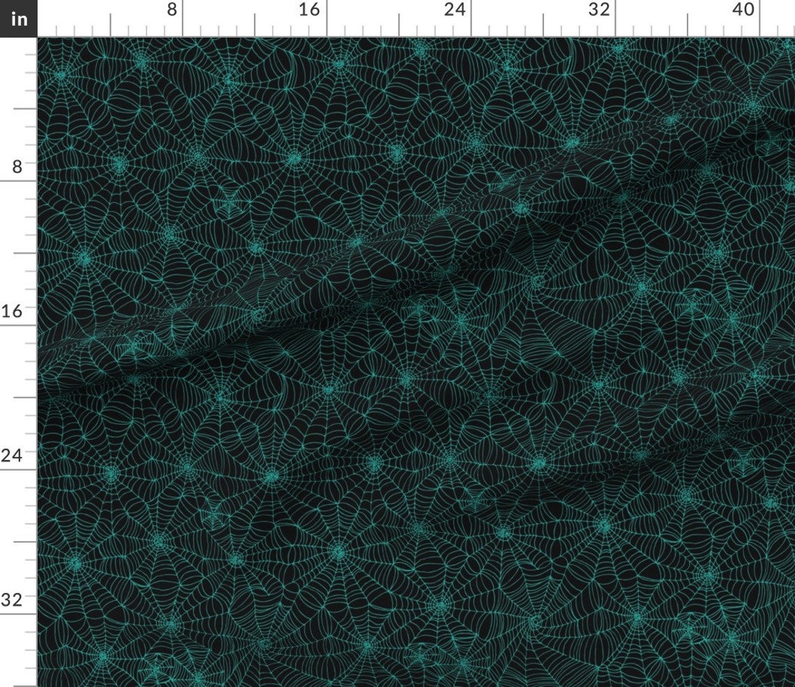 Spider Web Fabric Spiderwebs Turquoise Black by Cecca - Etsy