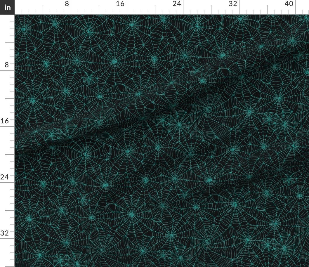 Spider Web Fabric Spiderwebs Turquoise Black by Cecca - Etsy