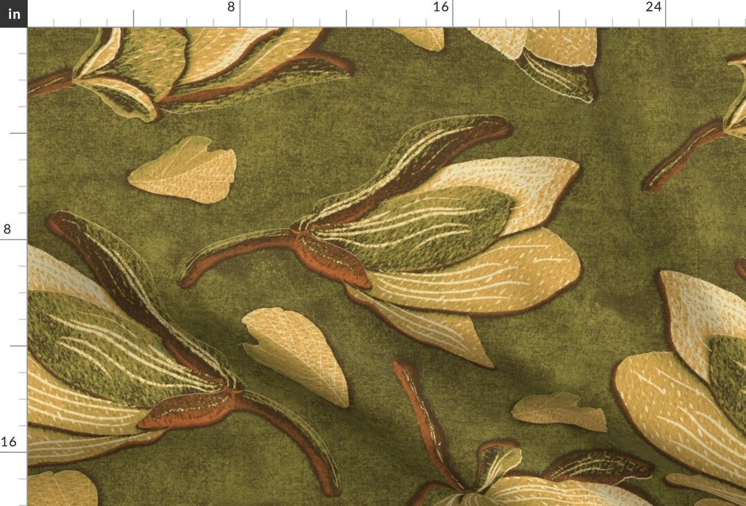 Artistic Flower Fabric - Magnolia Olive by Veata_atticus_store_ - Olive ...