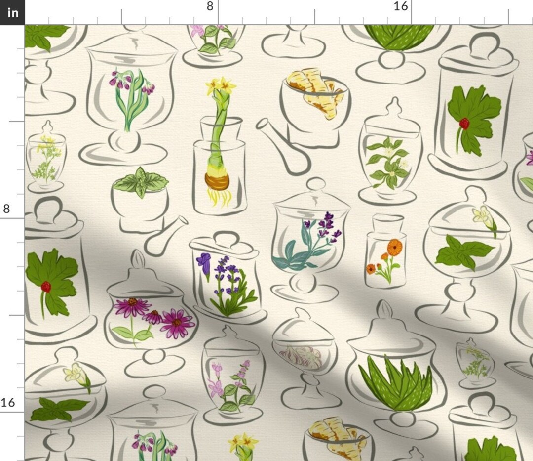Botanical Fabric Apothecary Herbs by Stargazingseamstress Botanical ...