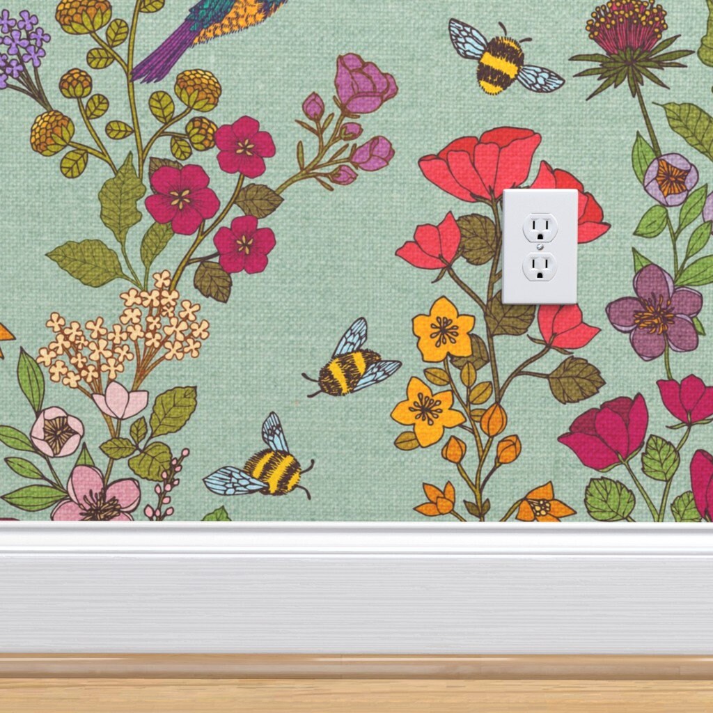 Pollinators Wallpaper Hummingbirds and Bees by Ceciliamok | Etsy