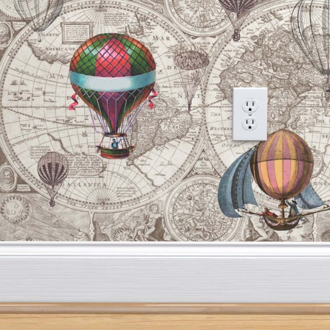 Hot Air Balloons Wallpaper Steampunk Map by Aftermyart - Etsy