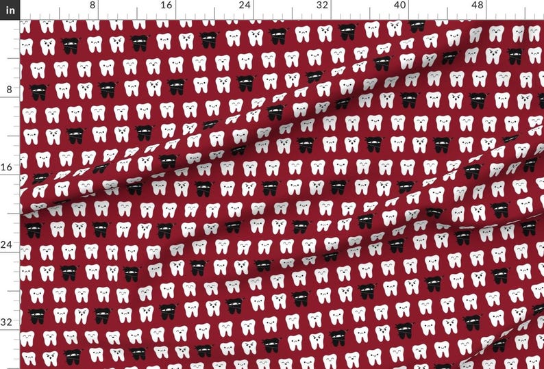 Teeth Fabric - Way of the Ninja Tooth Red by Clayvision Cute Dental ...