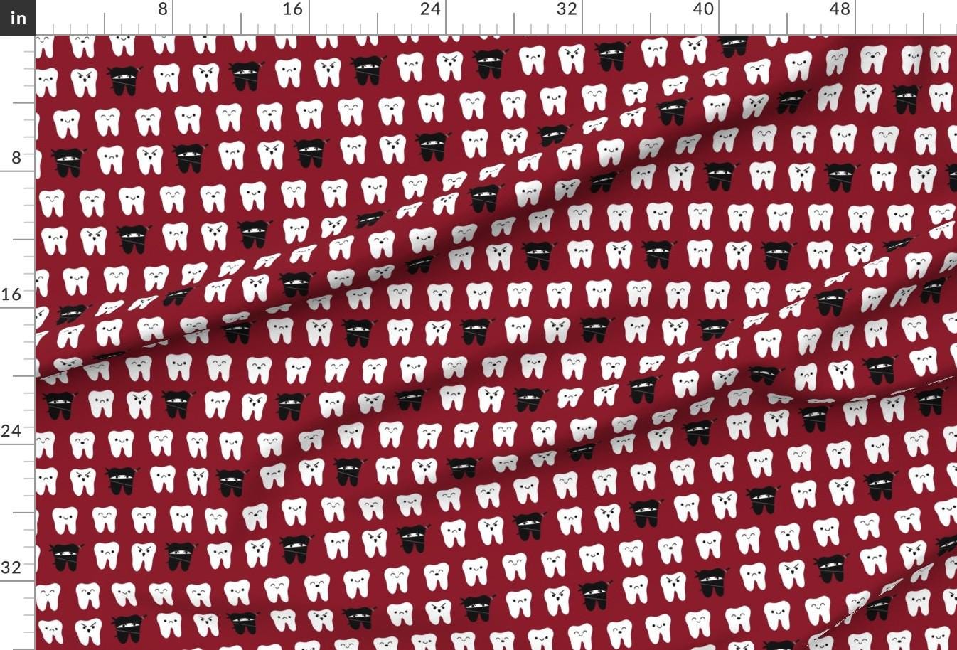 Teeth Fabric - Way of the Ninja Tooth Red by Clayvision Cute Dental ...