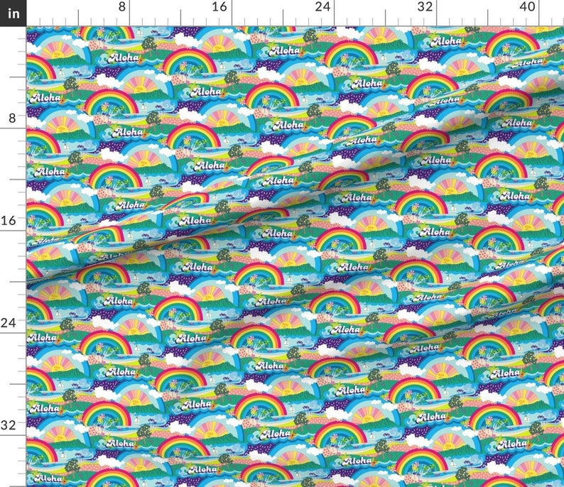 Aloha Anuenue Fabric Hawaiian Tropical Polynesian Rainbow Etsy