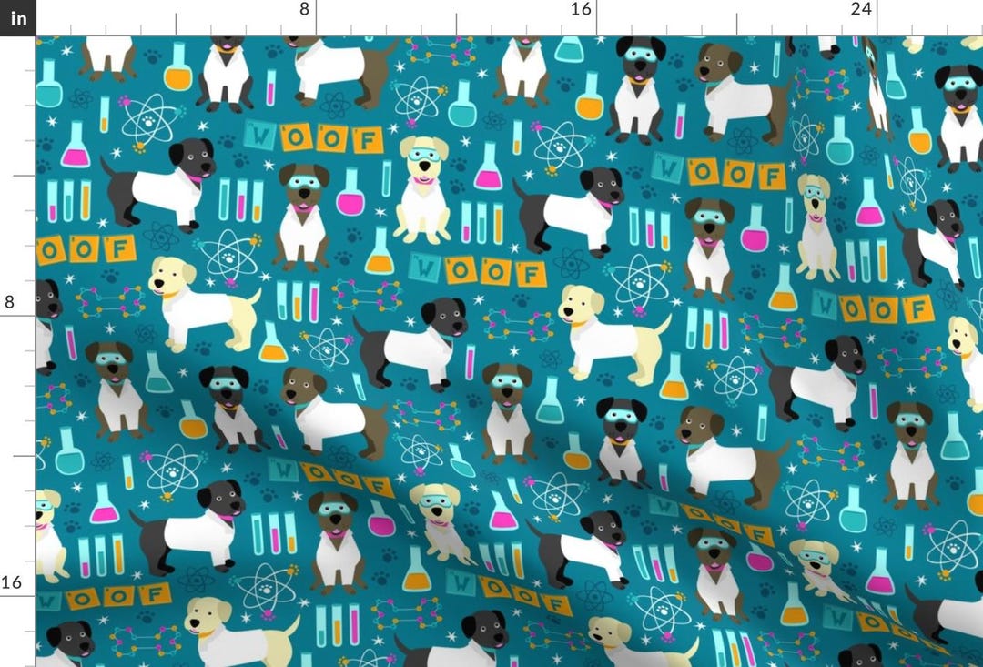 Dog Fabric - Lab Assistant by Robyriker - Teal Blue Science Math ...