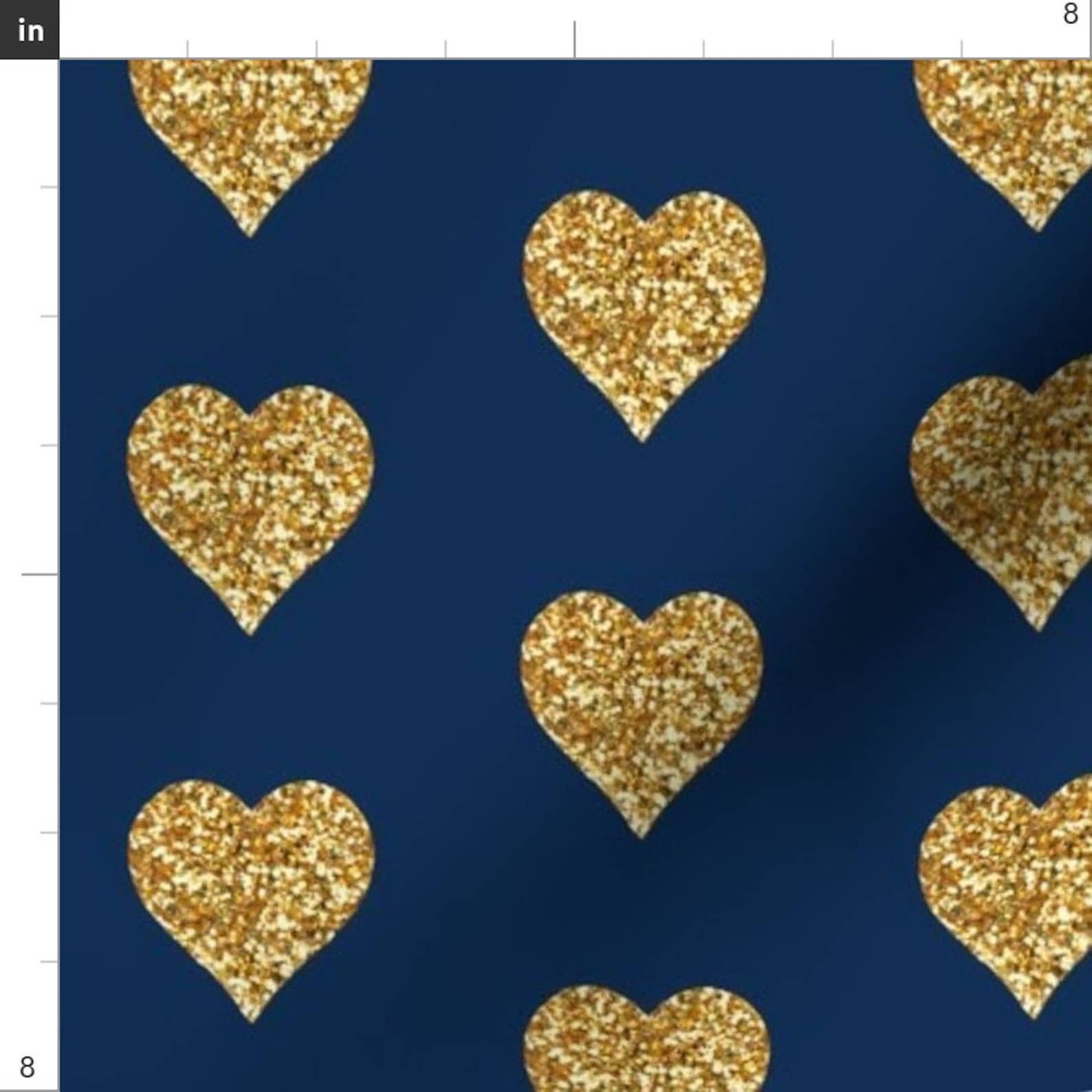 Navy and Gold Heart Fabric Gold Glitter Hearts on Navy by | Etsy