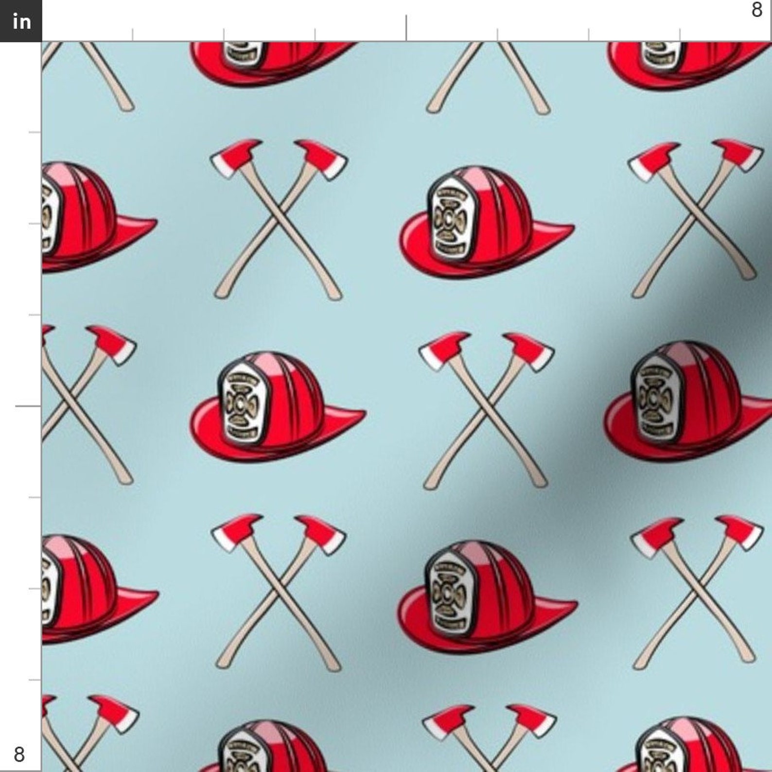 Fireman Fabric Firefighter Helmet and Axe on Blue by - Etsy