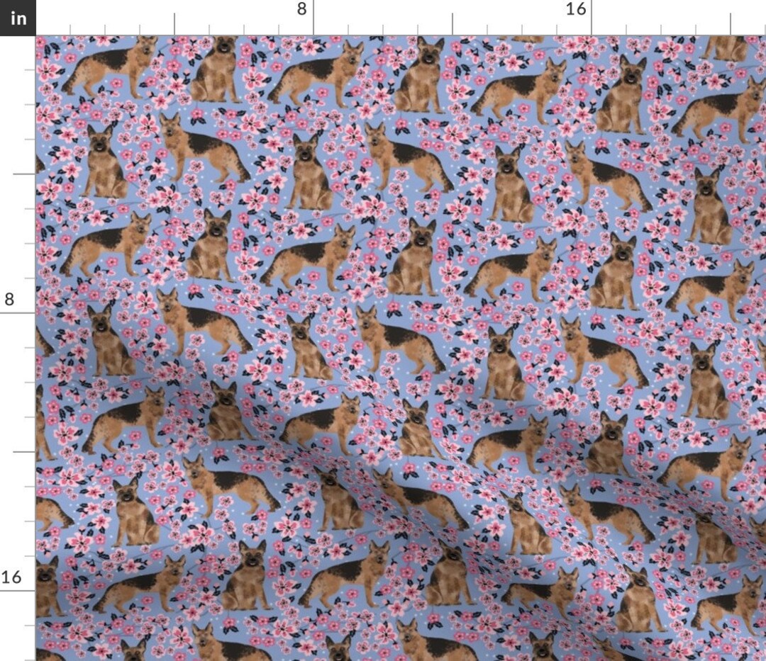 Sakura Shepherd Fabric German Shepherd Floral Cherry Blossom by ...