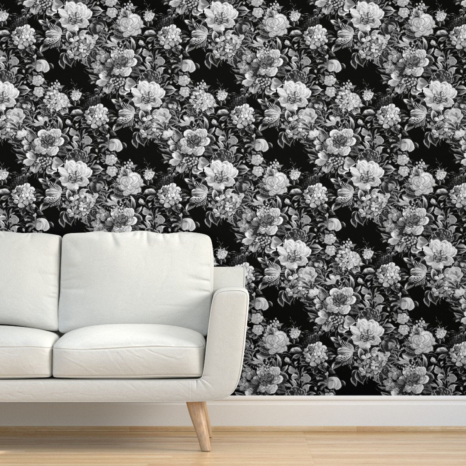 Midnight Floral Wallpaper Flower Midnight by - Etsy