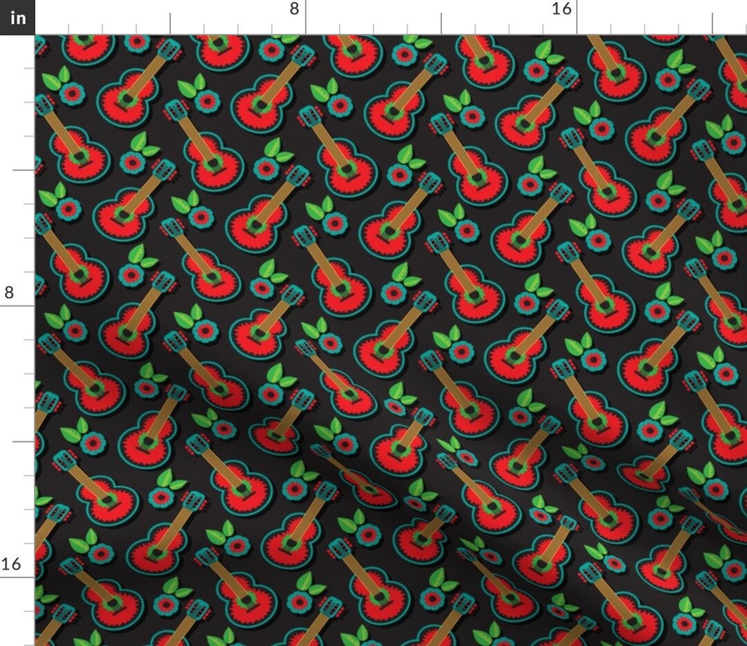 Tiny Scale Mexican Guitars Fabric Mexican Pattern by Tatyana - Etsy