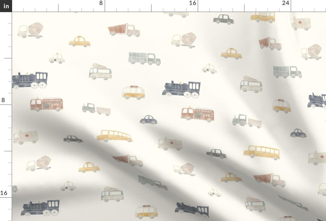 Boho Trucks Apparel Fabric - Cars and Trucks by Mariana_walker - Muted ...