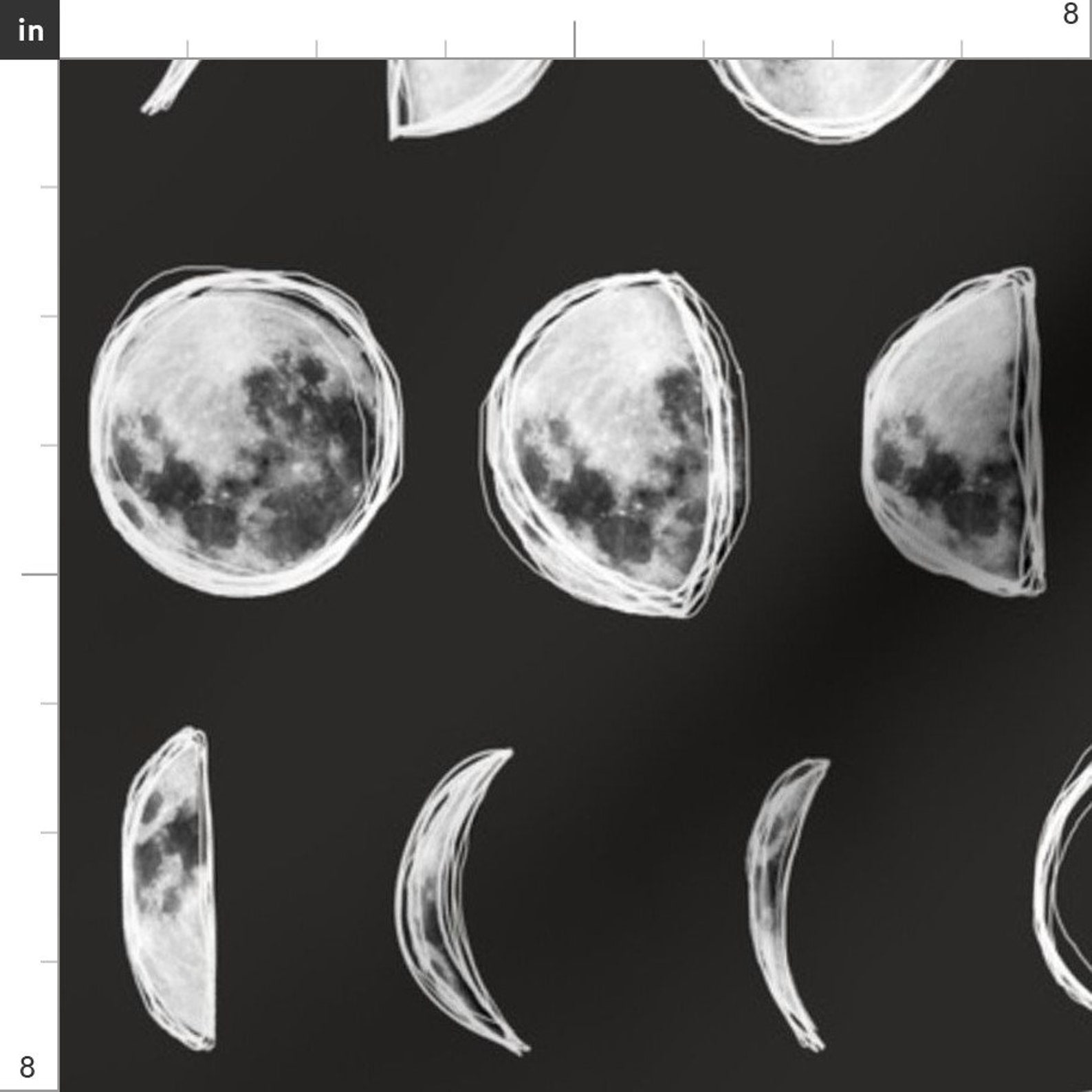 Moon Phase Fabric Moon Phases With Outline-dark Charcoal by - Etsy