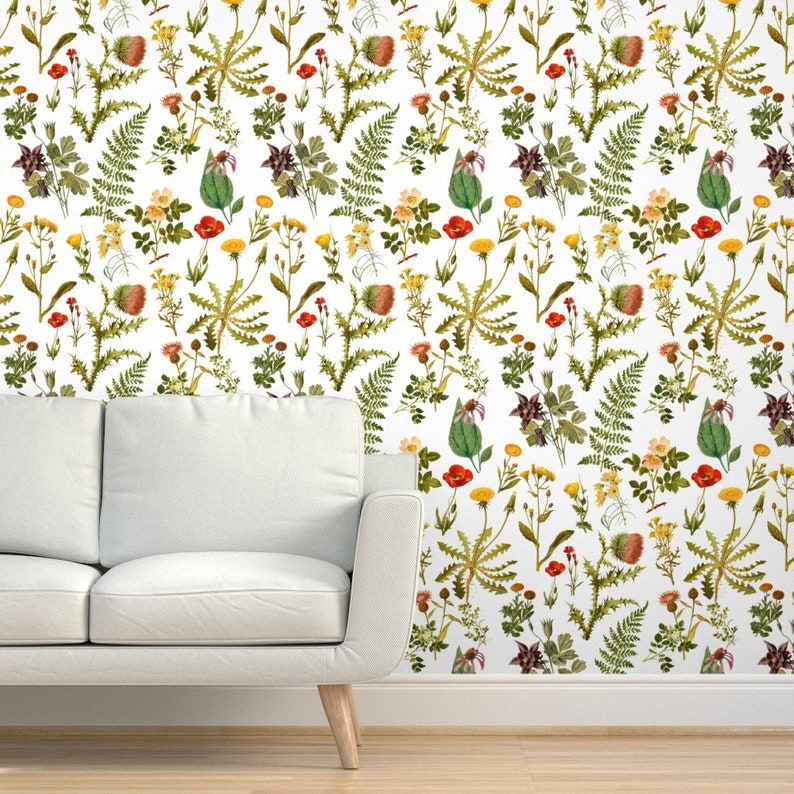 Botanicals Wallpaper Vintage Botanical Wildflower by - Etsy
