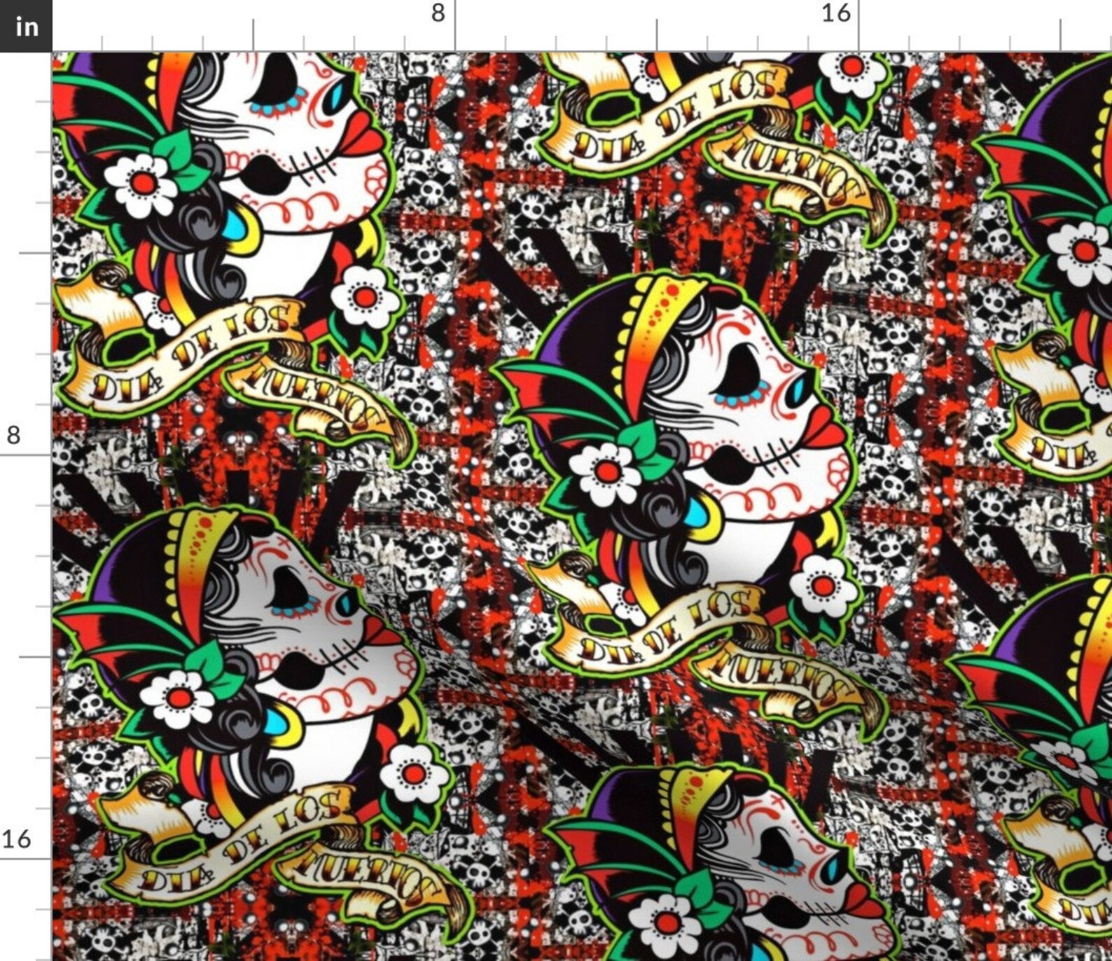 Dia De Los Muertos Fabric Dia De Los Muertos by Whimzwhirled | Etsy