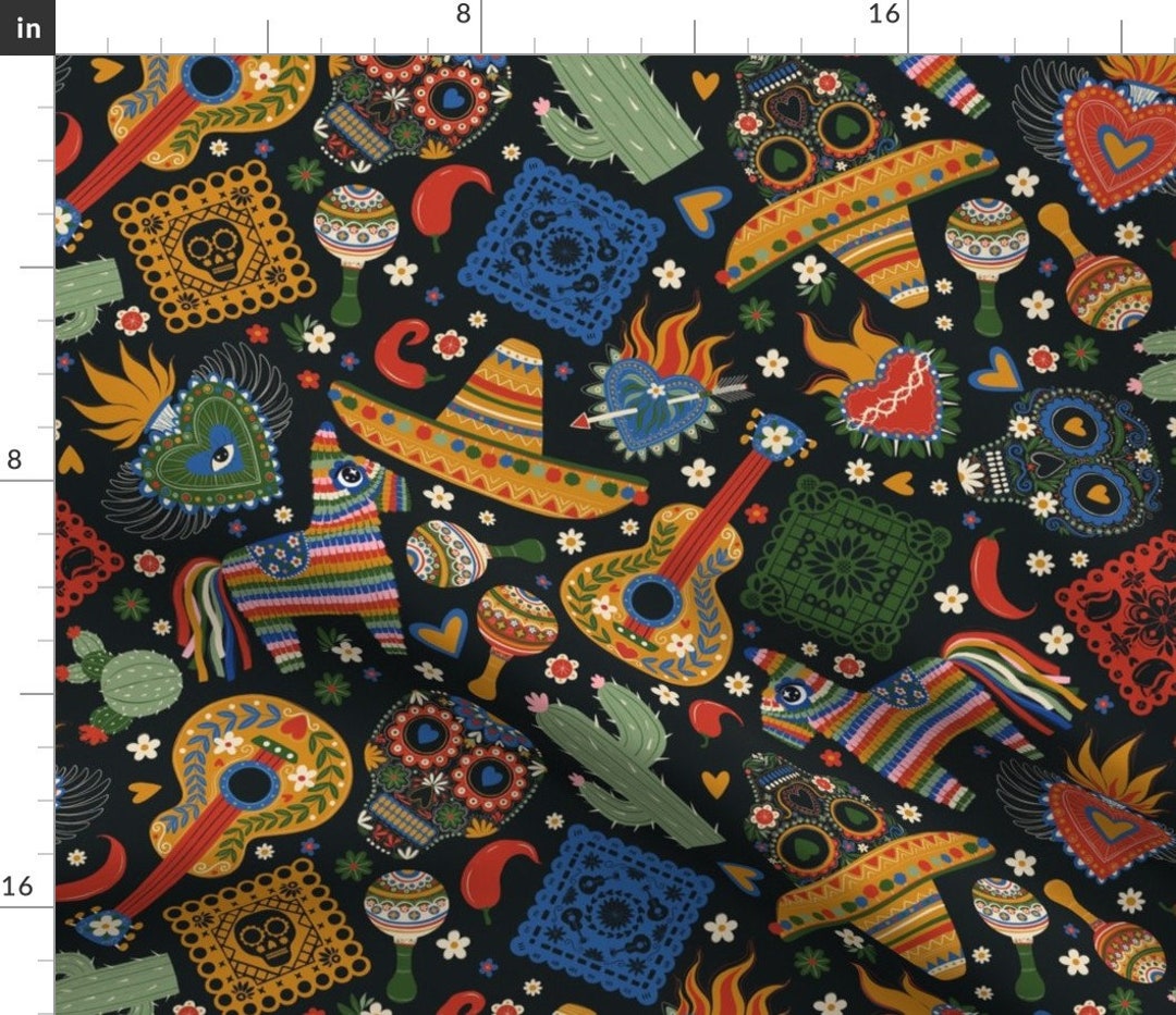 Mexican Folk Art Fabric Day of the Dead by Hala Kobrynska Mexican ...
