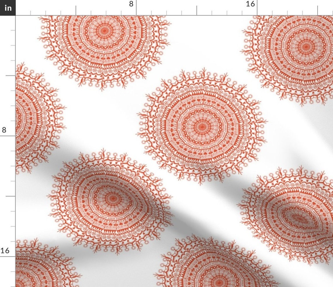 Orange Medallion Fabric Medallion White Coral by | Etsy