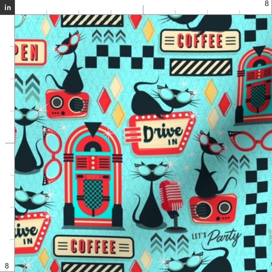 Cats Fabric 1950s Retro Kitties V.2 by Oppositedge - Etsy