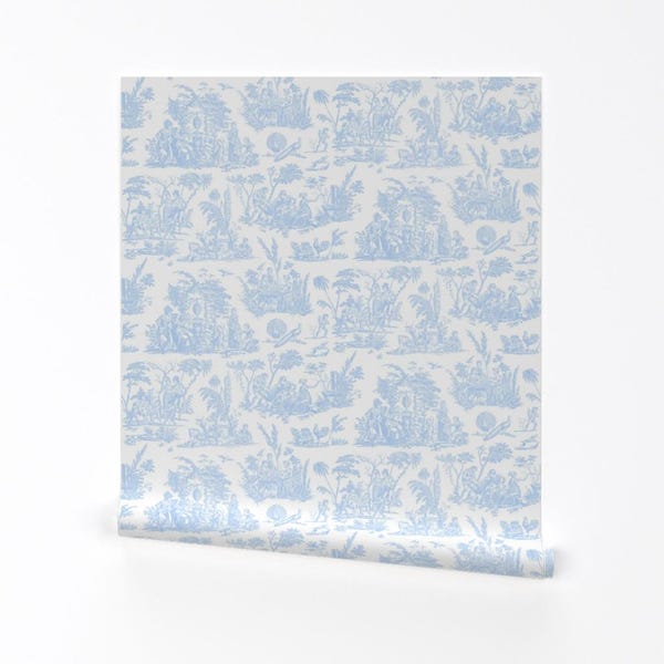 Blue Toile Wallpaper - Etsy