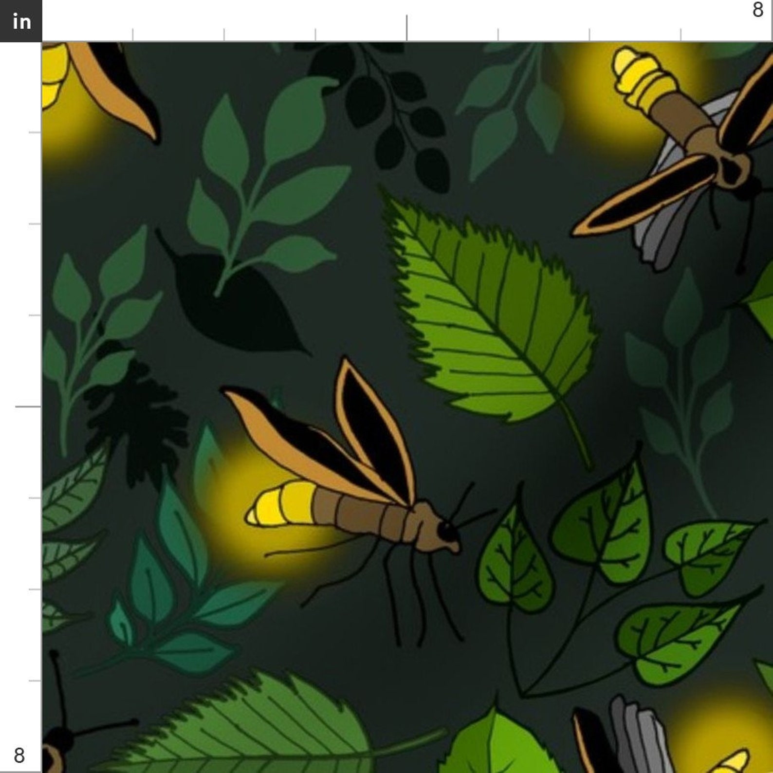 Firefly Green Forest Fabric Fireflies Night Glow by | Etsy