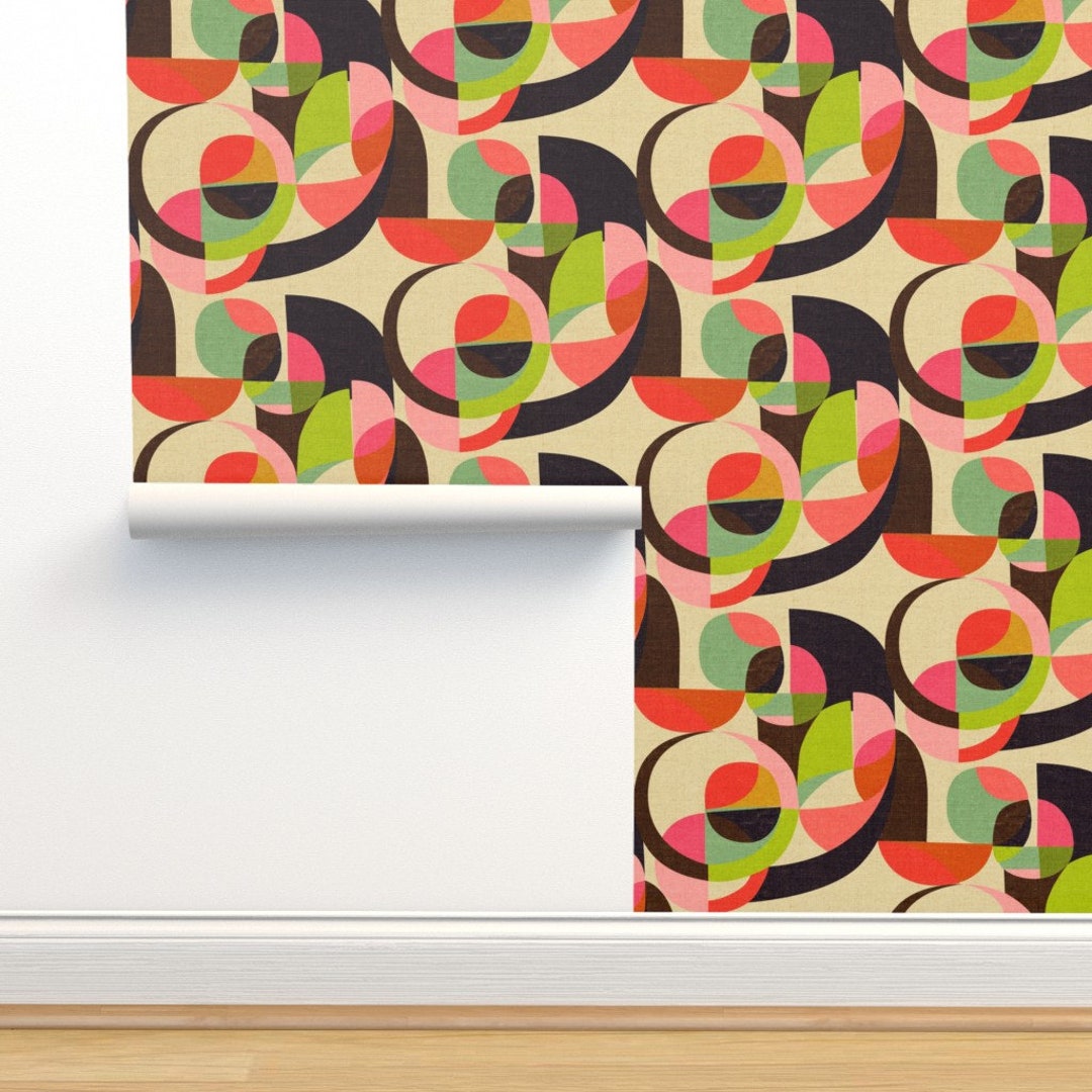 Mid Century Wallpaper Modern Circles by Ceciliamok Pink - Etsy