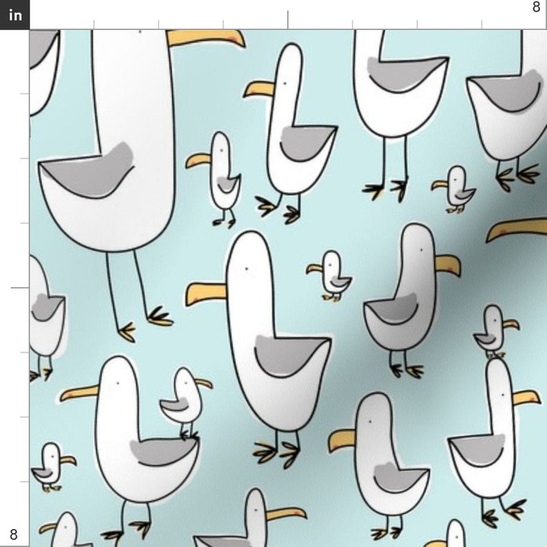 Seagull Fabric Gulls Aqua Blue White Grey by | Etsy