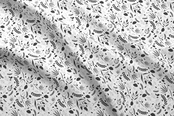 Minimalist Flowers Fabric Floral Pattern Black And White By | Etsy