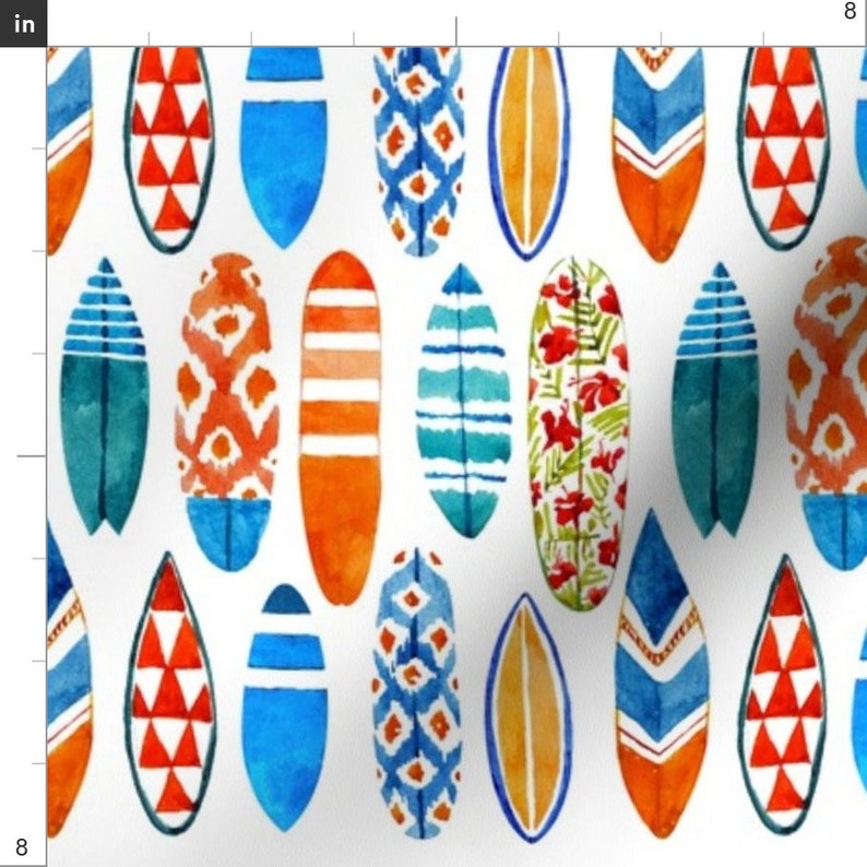 Patterned Surfboards Fabric Watercolor Surfboards by - Etsy