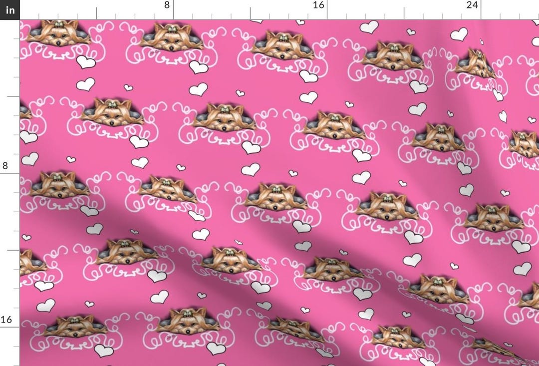 Yorkie Fabric - Yorkie Piccolo Pink by Catialee - Yorkshire Terrier Dog ...