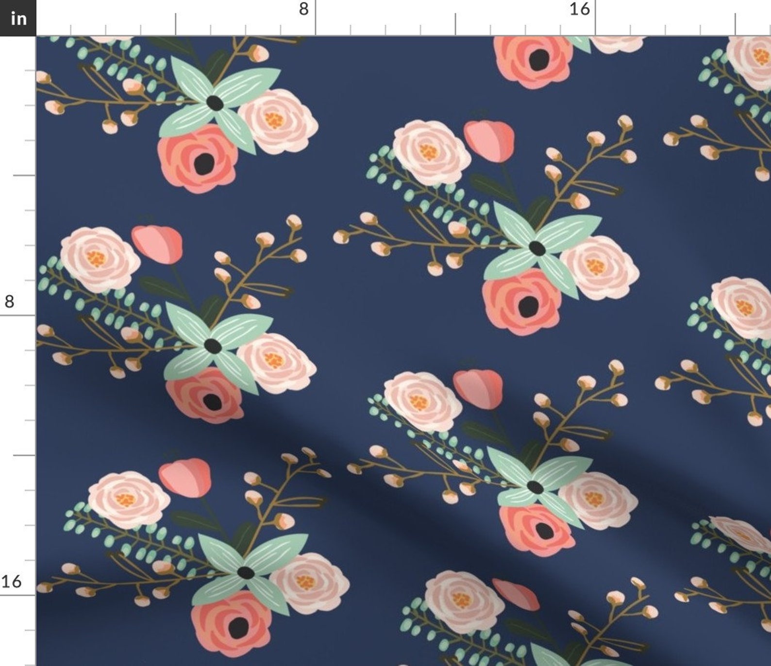 Summer Flowers Fabric Summer Floral Navy Navy Floral - Etsy