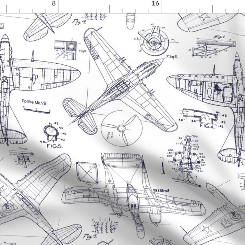 Blueprint Airplane Fabric - Etsy