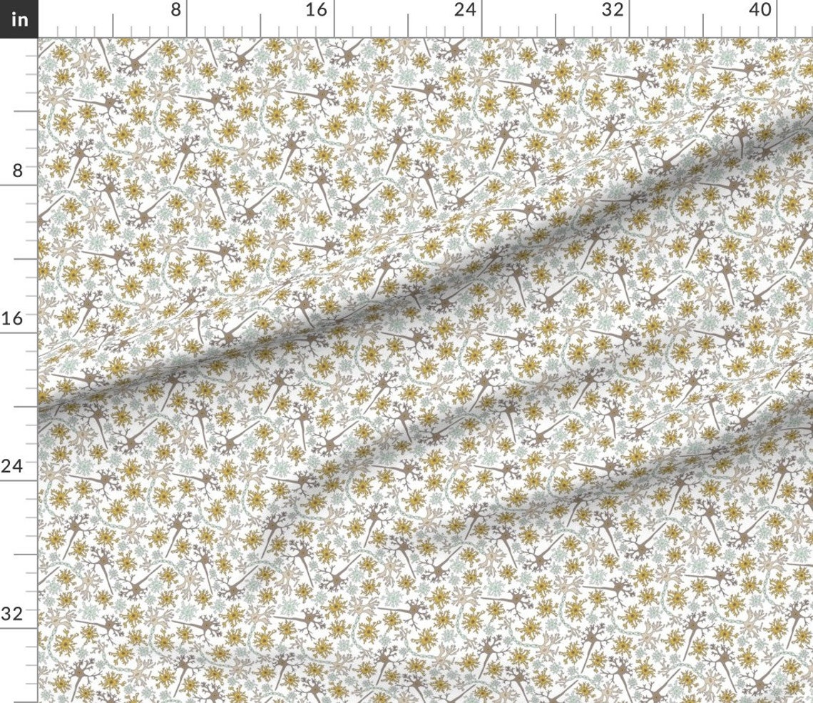 Brain Science Fabric Neurons Yellow and White by Mag-o - Etsy