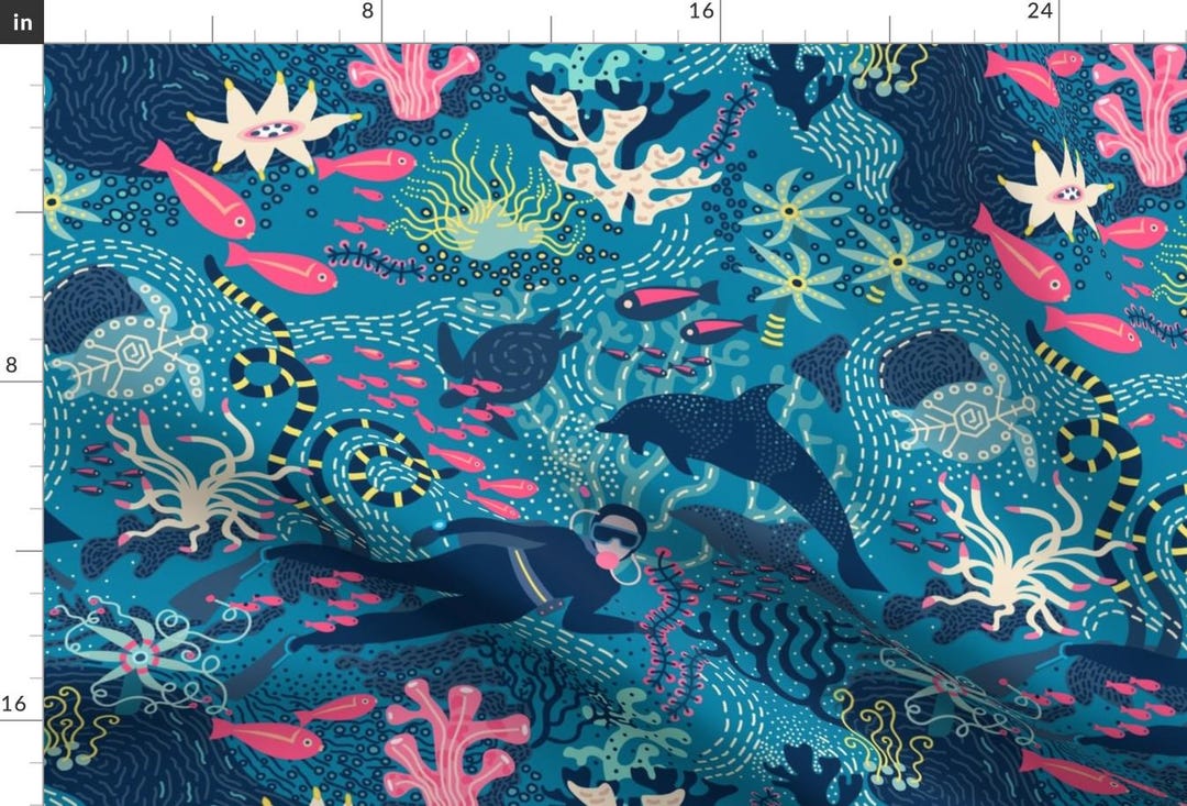 Scuba Divers Coral Reef Sports Fabric - Scuba Diving Blue Reefs Deep ...
