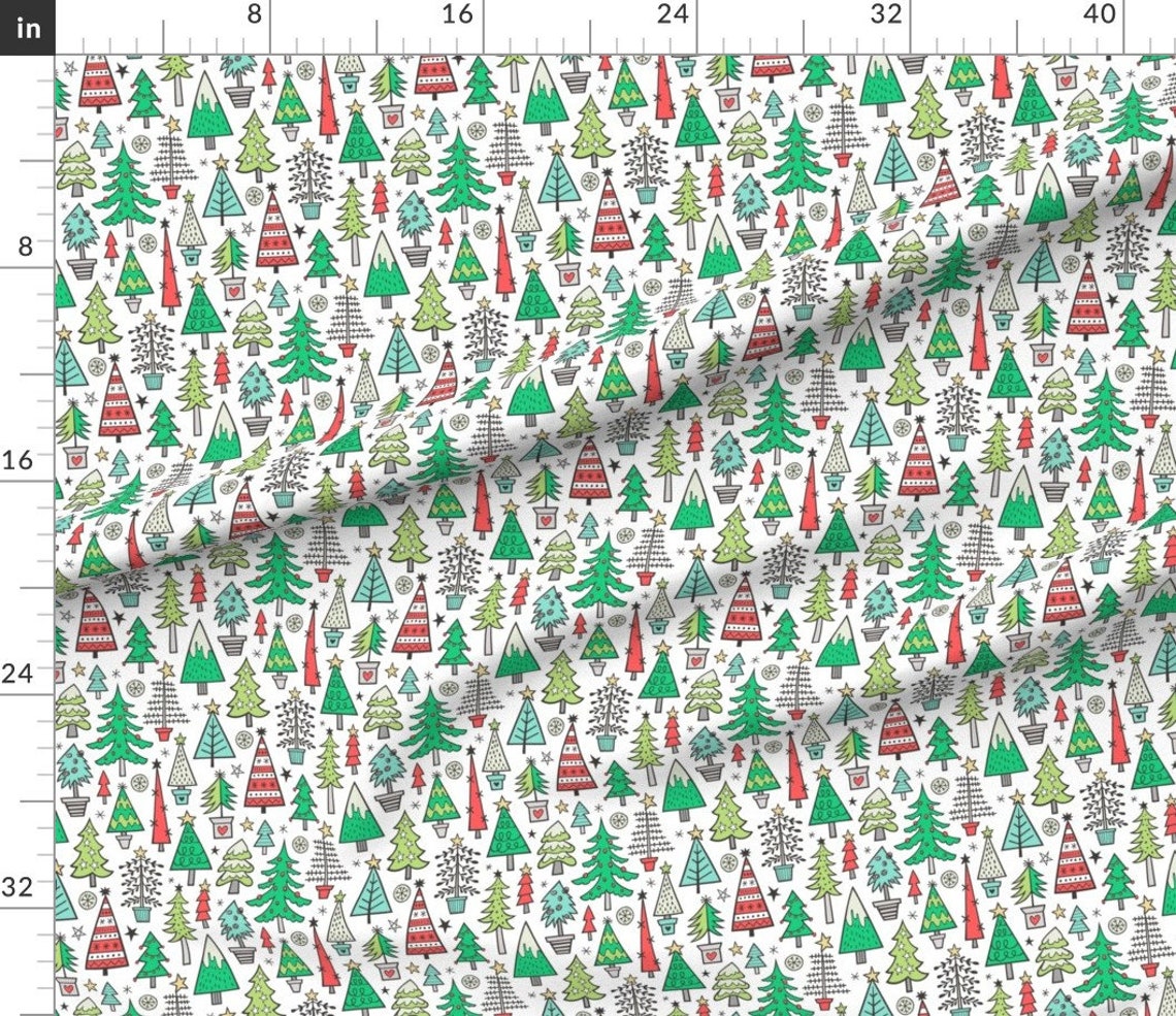 Christmas Trees Fabric Christmas Tree Doodle Forest Woodland - Etsy