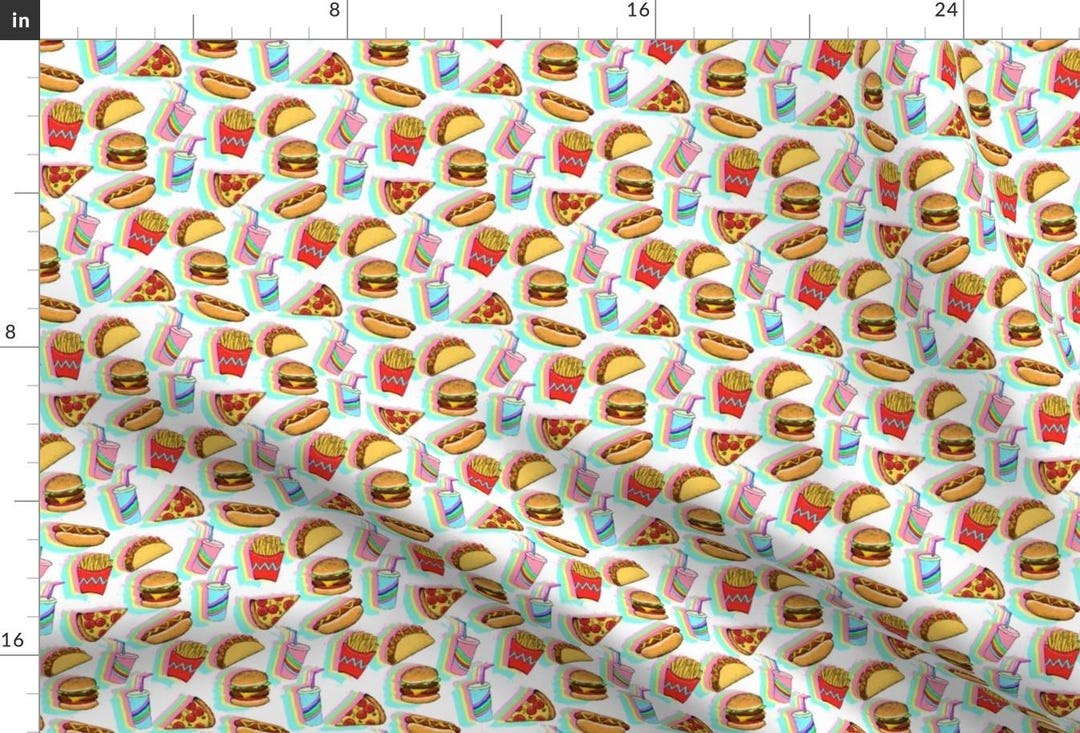 Fast Food Fabric Painted Rainbow Fast Food on White Small Version by ...