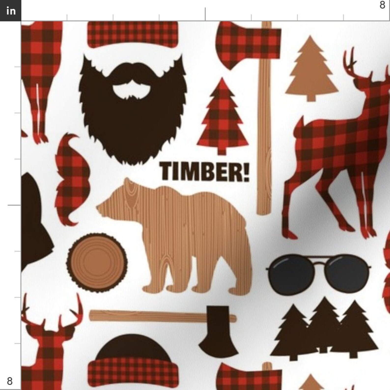 Lumberjack Fabric Lumberjack Mountain by Jannasalak Red - Etsy