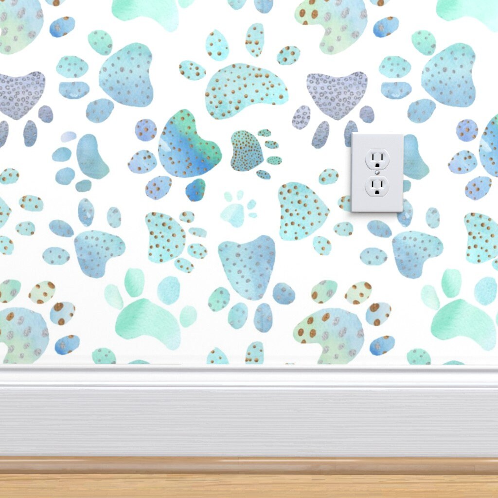 Paw Prints Wallpaper Paw Prints Blue by Emerysmithstudio | Etsy