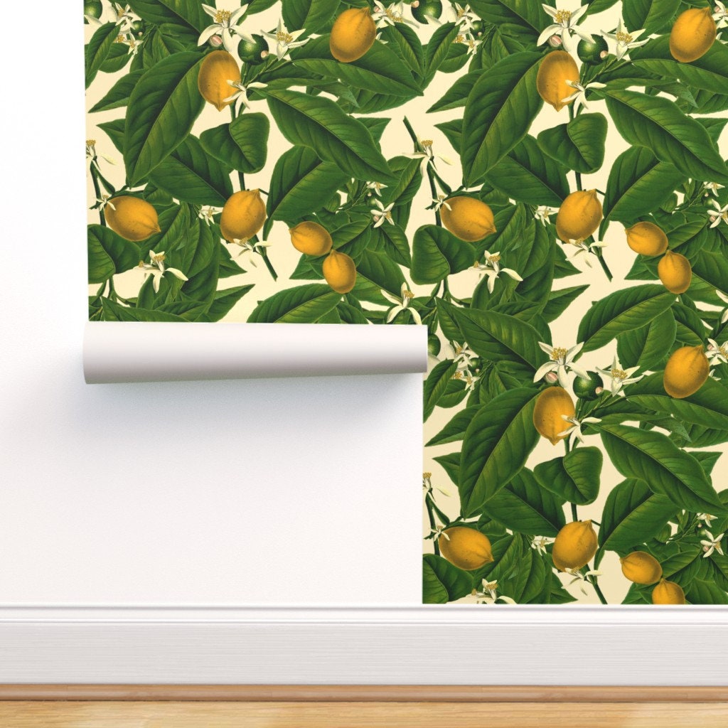Lemon Wallpaper Lemon Botanical by Peacoquettedesigns - Etsy
