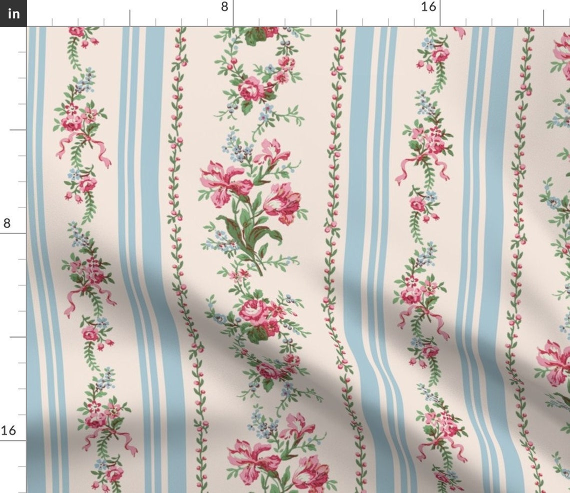 Regency Stripe Fabric Belvedere Floral by Peacoquettedesigns - Etsy