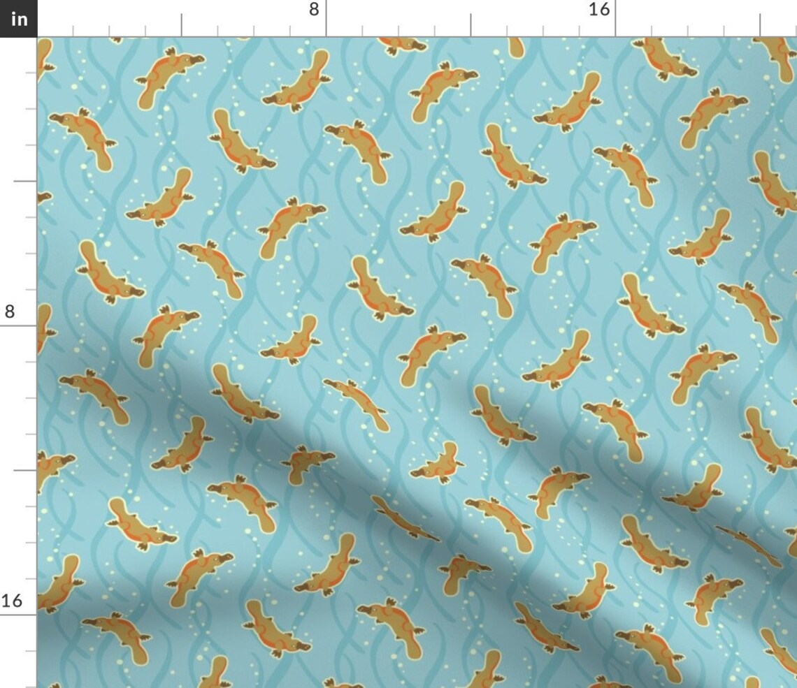 Teal Platypus Australian Animals Australia Fabric Aussie - Etsy